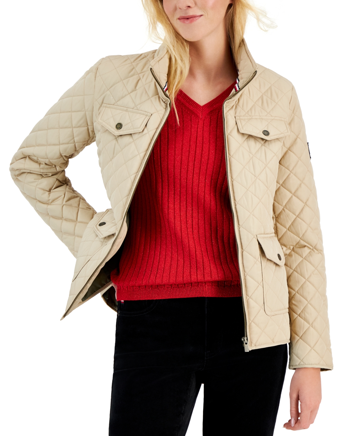 Click here for Tommy Hilfiger Womens Quilted Zip-Up Jacket - Khak... prices