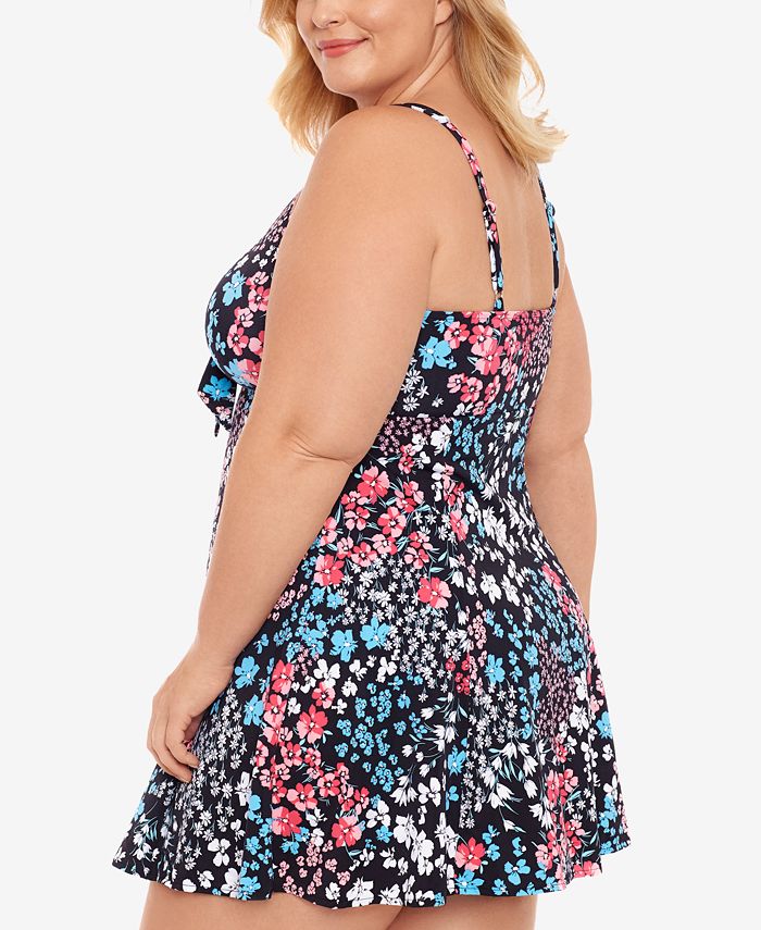 Swim Solutions Plus Size Knot Front Tummy Control Swimdress Macys