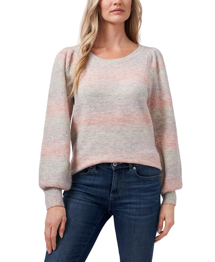 CeCe Women's Striped Balloon-Sleeve Sweater - Macy's