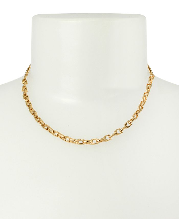 COACH Gold-Tone Signature C-Chain Statement Necklace, 16" + 2" extender ...