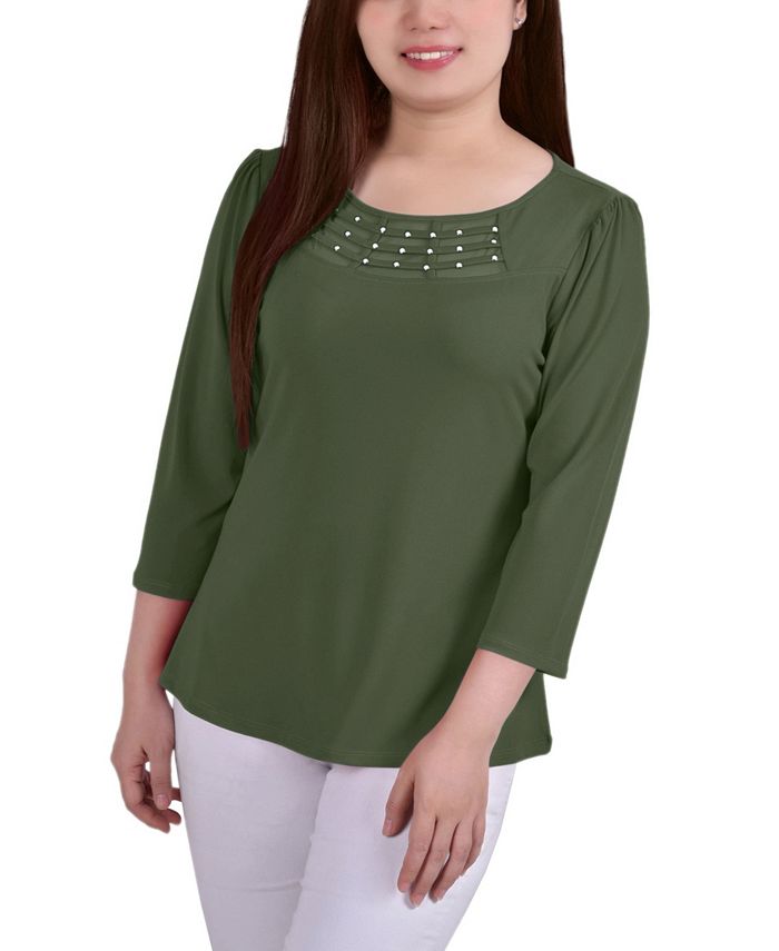 NY Collection Women's Crepe Knit Top with Strip Details & Reviews ...