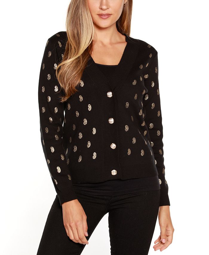 Belldini Black Label Petite Paisley Print Sweater Cardigan - Macy's