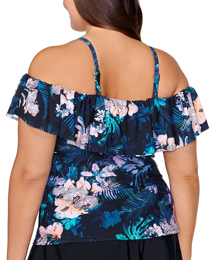 Island Escape Plus Size La Flor Floral Print Underwire Tankini Top
