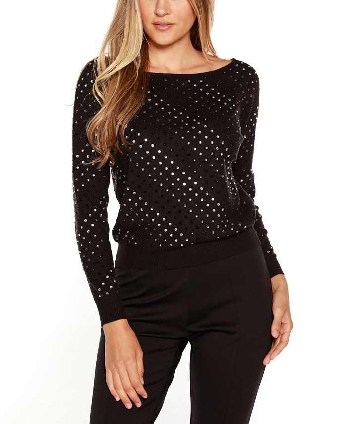 Belldini Black Label Embellished Boat Neck Sweater - Macy's