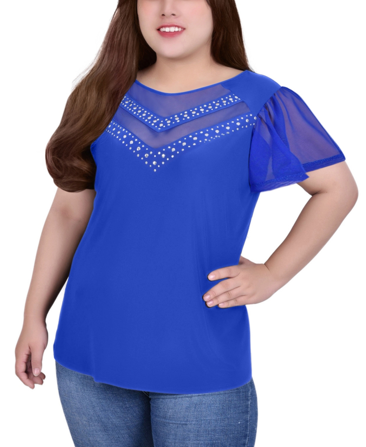 Click here for Ny Collection Plus Size Studded Short Flutter Slee... prices