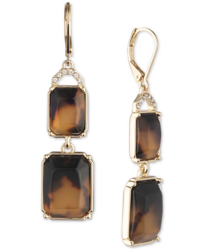 Lauren Ralph Lauren Gold Tone Tortoise Pavé Double Drop Earrings - Macy's