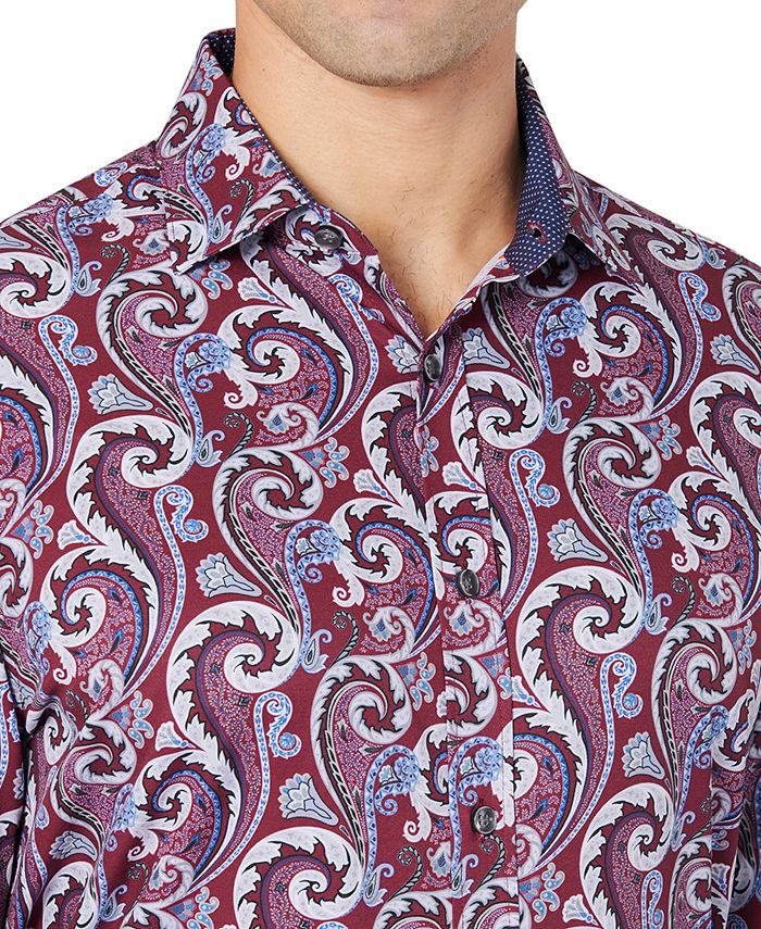 Tallia Mens Slim Fit Non Iron Performance Stretch Acanthus Leaf Print