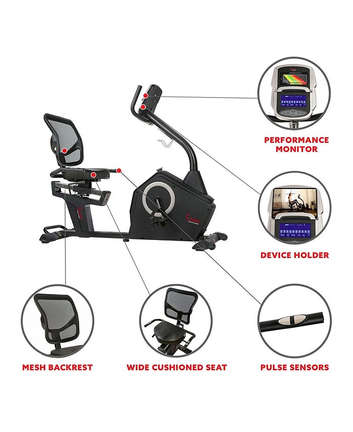 Sunny Health & Fitness Stationary Recumbent Bike with Programmable LCD ...