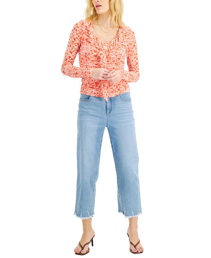 INC International Concepts Printed Ruffled Ruched Mesh Top, Created for ...