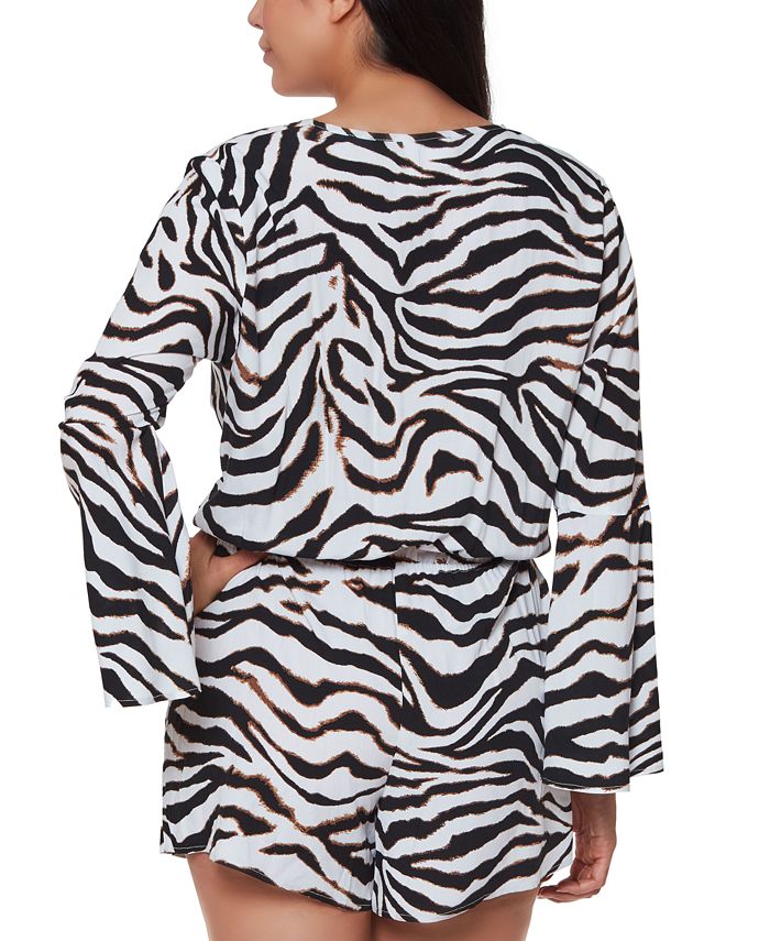 Bar III Zebra-Print Romper Swim Cover-Up, Created for Macy's - Macy's