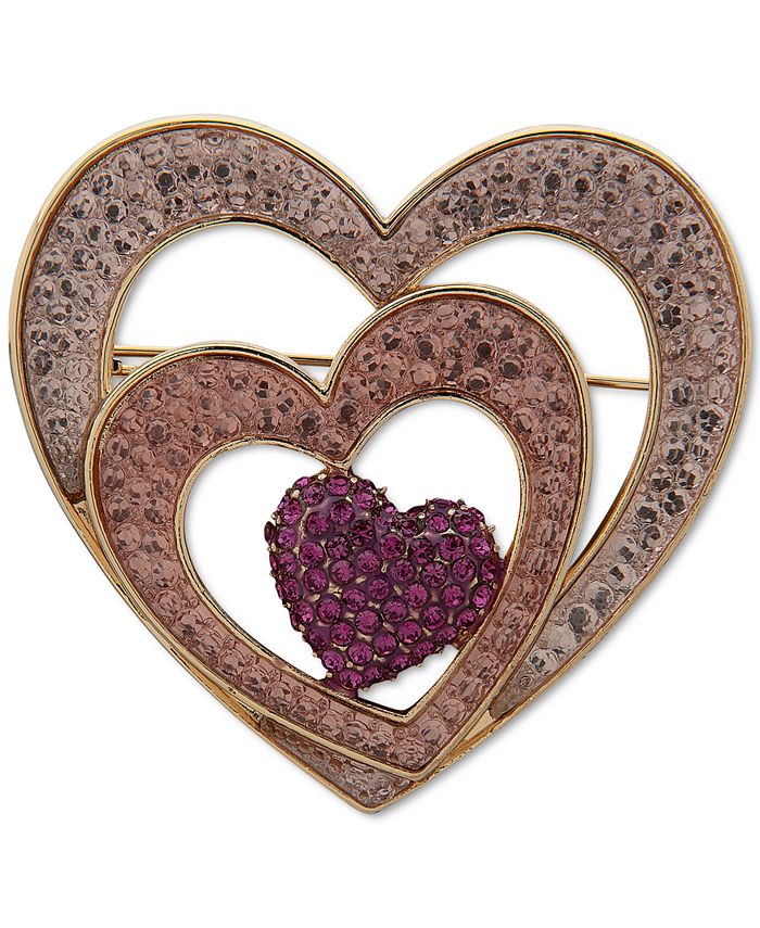 Anne Klein Gold-Tone Crystal Triple Heart Pin - Macy's
