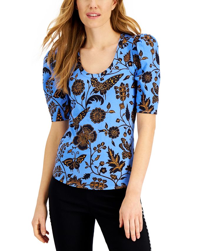 INC International Concepts Cotton Puff-Shoulder Top, Created for Macy's ...