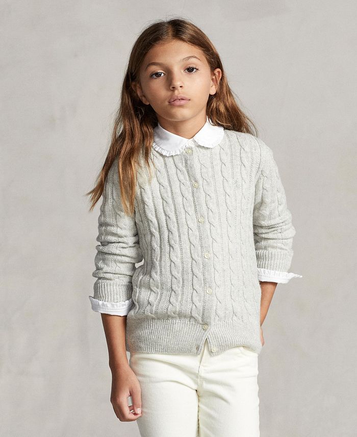 Polo Ralph Lauren Big Girls Metallic Cable-Knit Cardigan - Macy's