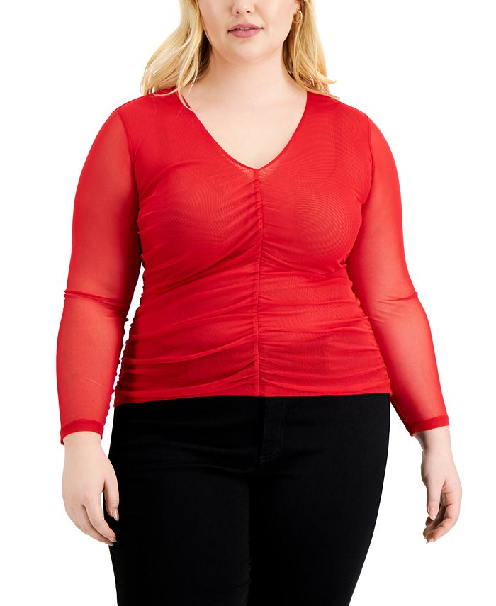 INC International Concepts Plus Size Ruched Mesh Top, Created for Macy ...