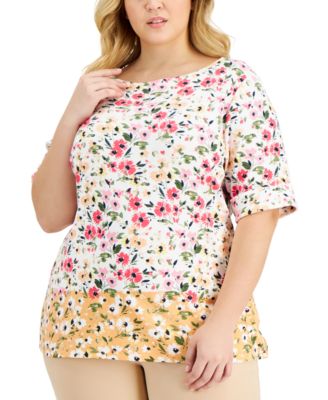 Karen Scott Plus Size Boat-Neck Top, Created for Macy's - Macy's