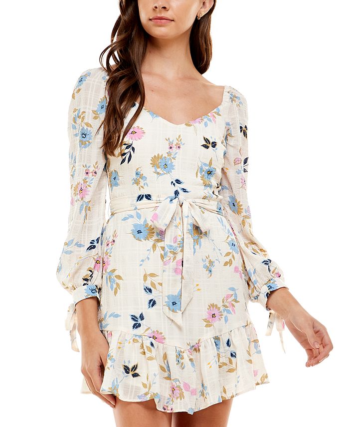 City Studios Juniors' Belted Ruffled-Hem Dress - Macy's