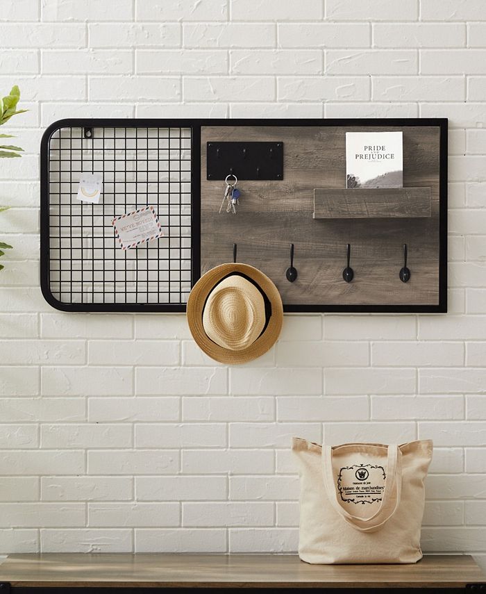 Walker Edison Metal and Wood Wall Organizer with Hooks - Macy's