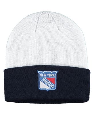 Men's White and Navy New York Rangers Sport Front Back Cuffed Knit Hat ...