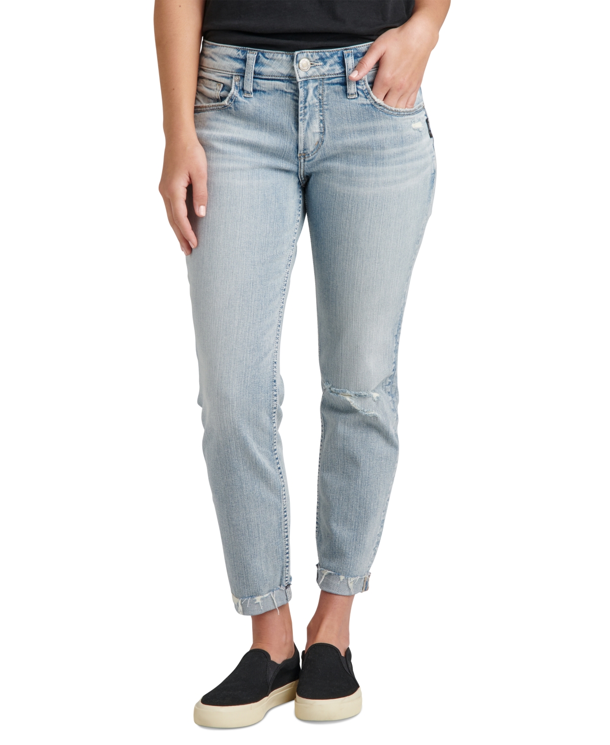 Silver Jeans Co. Mid-rise Roll-cuff Boyfriend Jeans In Indigo | ModeSens