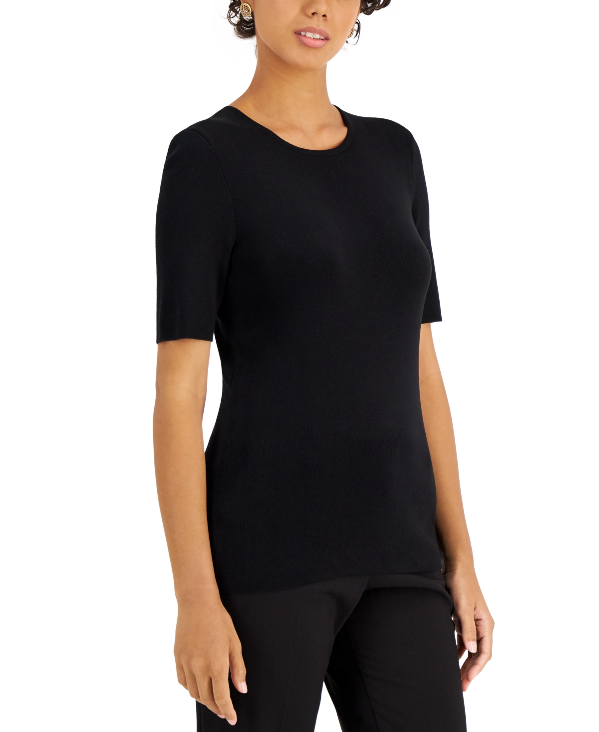 Click here for Tahari Asl Womens Fine-Rib Crewneck Sweater T-Shir... prices