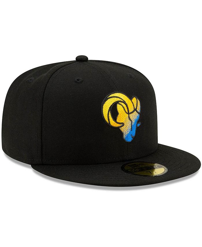 New Era Men's Black Los Angeles Rams Logo Color Dim 59FIFTY Fitted Hat ...