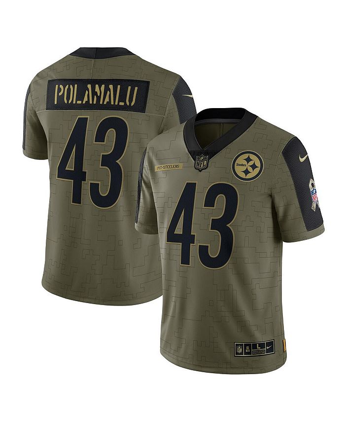 Nike Men's Troy Polamalu Olive Pittsburgh Steelers 2021 Salute To ...