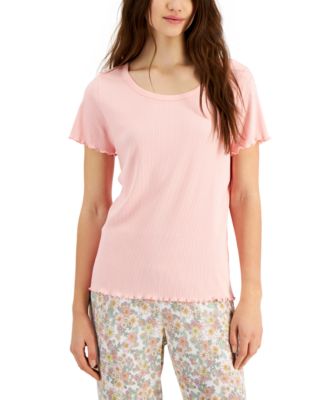 Jenni Lettuce Edge Solid Ribbed Sleep T-Shirt, Created for Macy's - Macy's