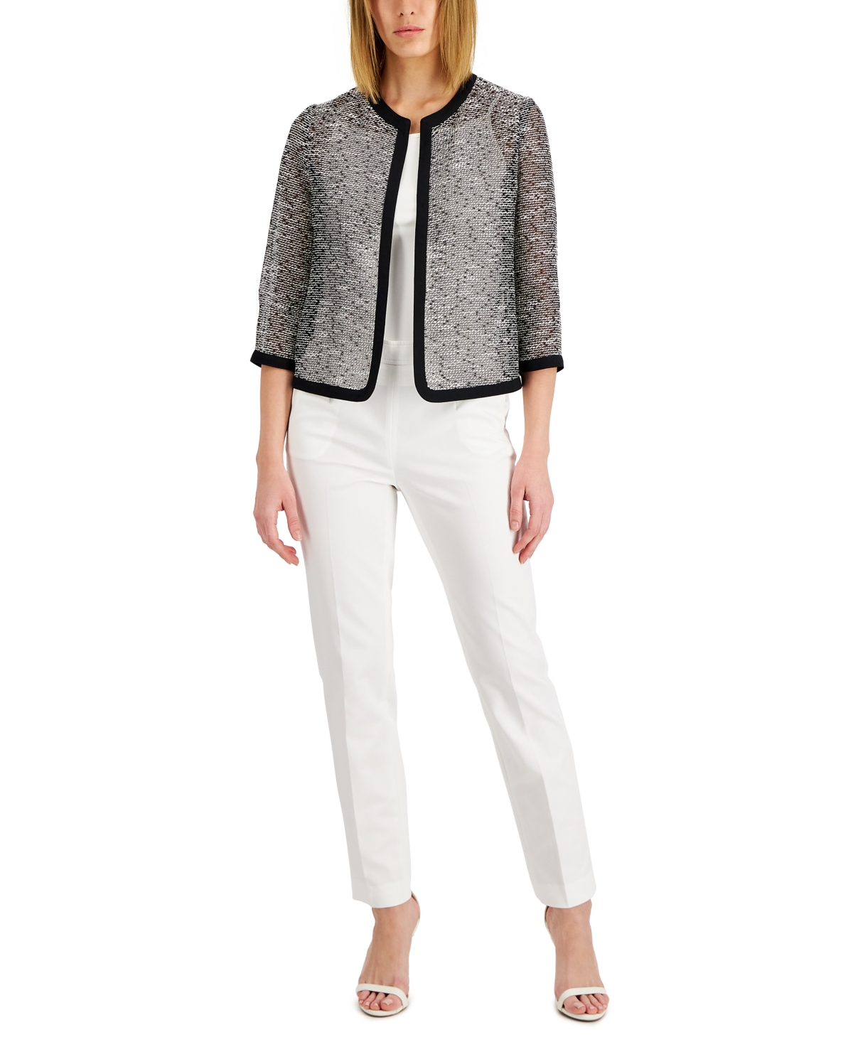 Anne Klein Women's Organza Contrast-trim Jacket In Light Coffee Combo ...