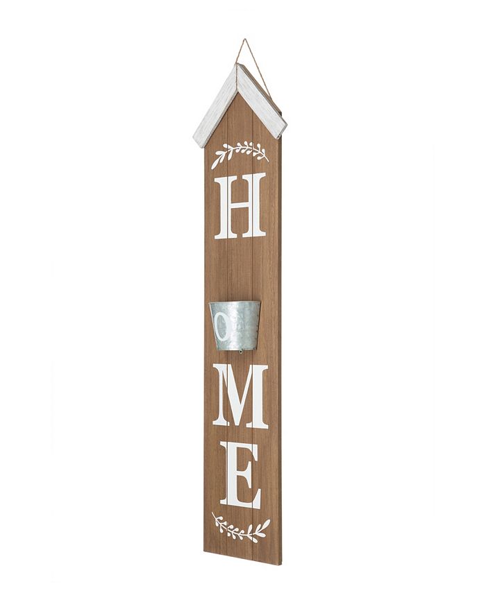 Glitzhome Wooden Natural Home Porch Sign with Metal Planter, 42" - Macy's
