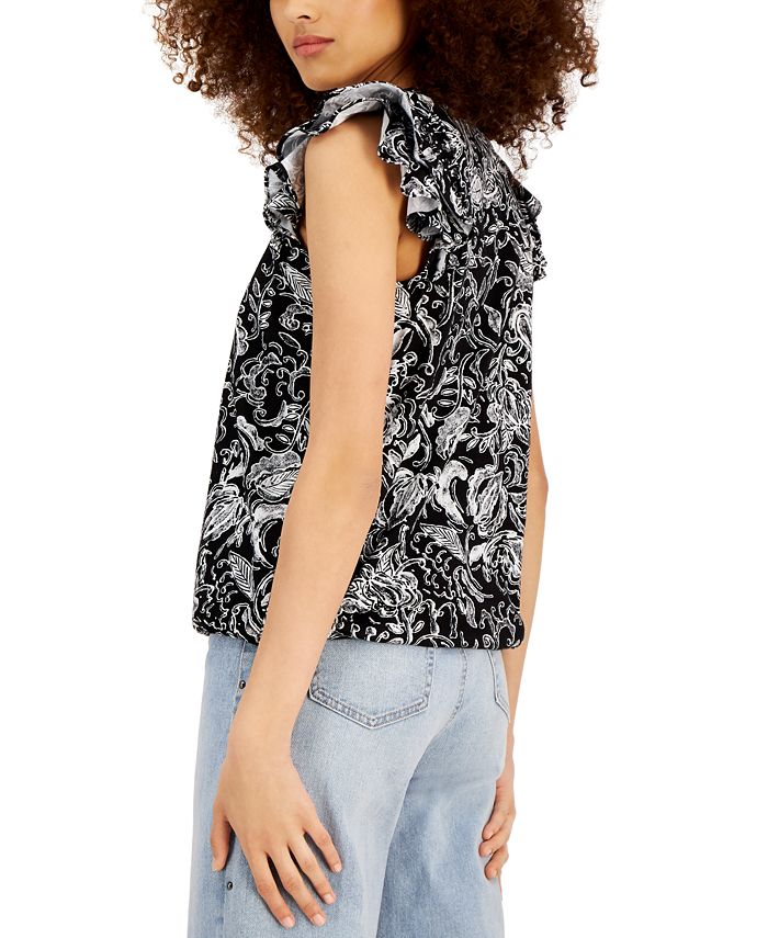 INC International Concepts Floral-Print Cotton Ruffle Top, Created for ...