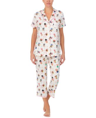 Cuddl Duds Printed Short Sleeve Notch-Collar Capri Pajama Set - Macy's