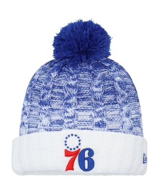 Big Girls Royal Philadelphia 76ers Fade Cuffed Knit Hat with Pom