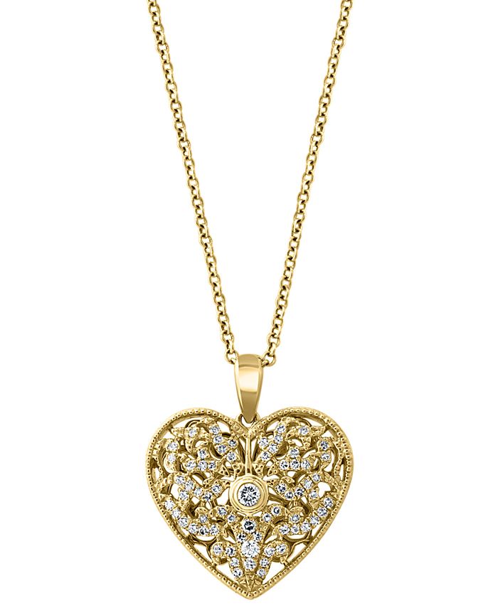 EFFY Collection EFFY® Diamond Openwork Filigree Heart 18" Pendant ...
