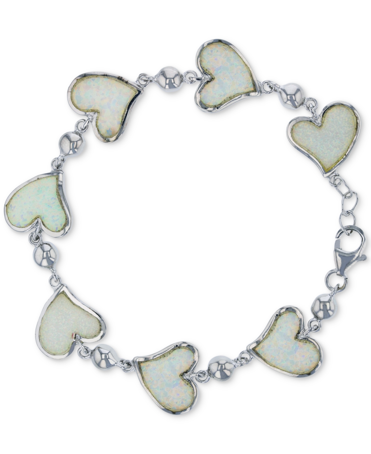 Click here for Lab-Created Opal Heart Link Bracelet in Sterling S... prices