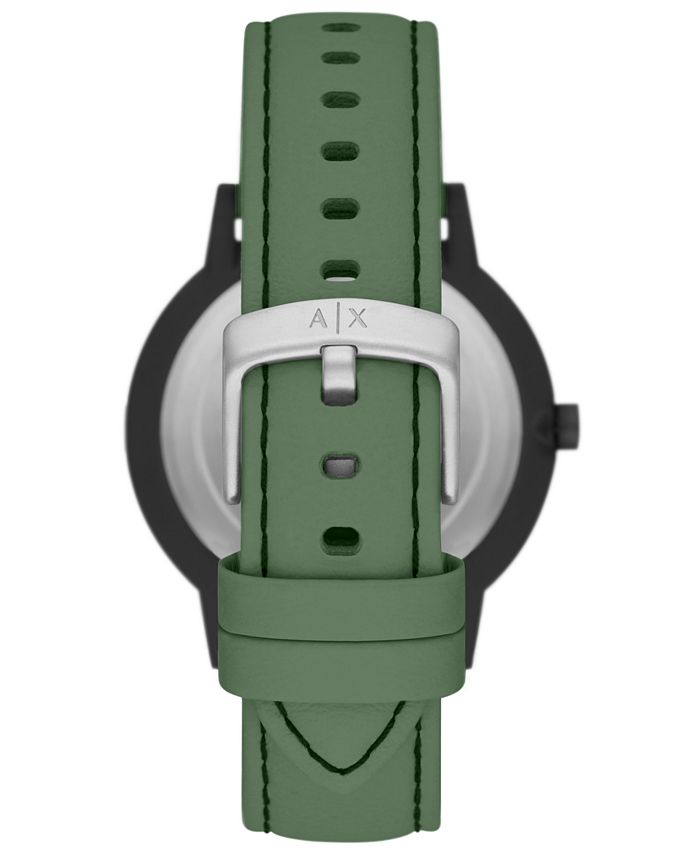A|X Armani Exchange Men's Dark Green Leather Strap Watch 42mm - Macy's