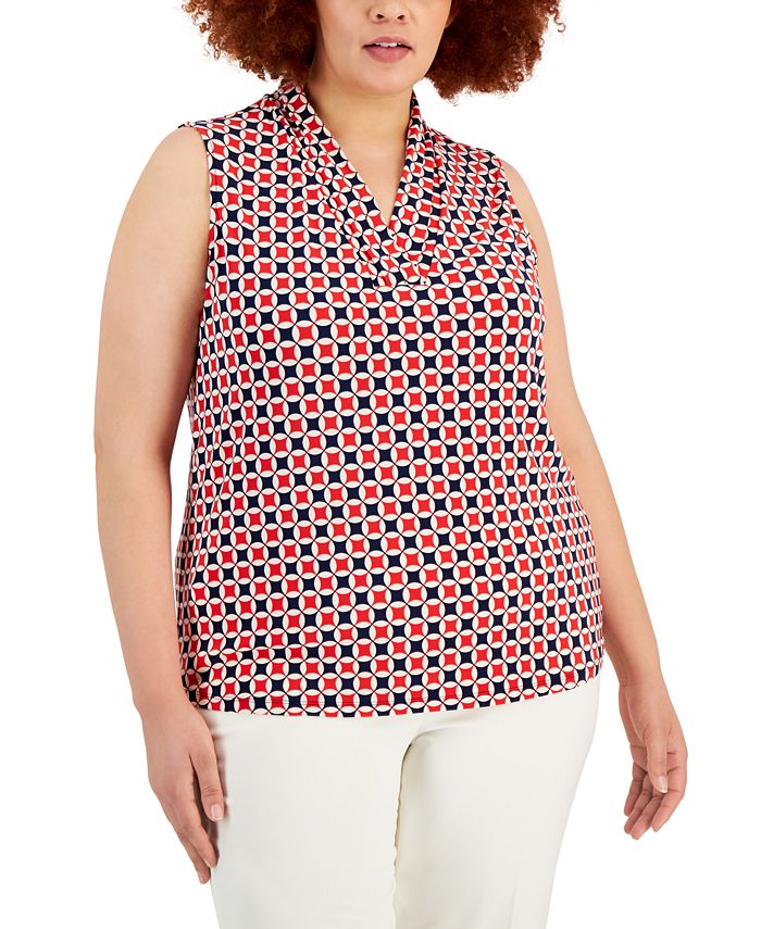 Anne Klein Plus Size Pleated-Neck Top - Macy's