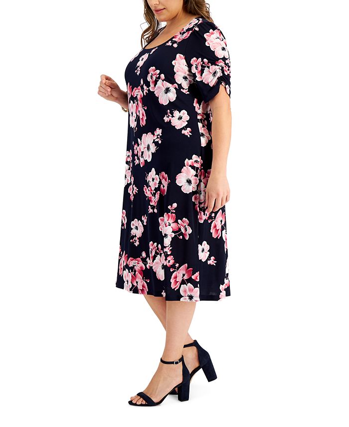 Connected Plus Size Ruched-Sleeve Midi Dress - Macy's
