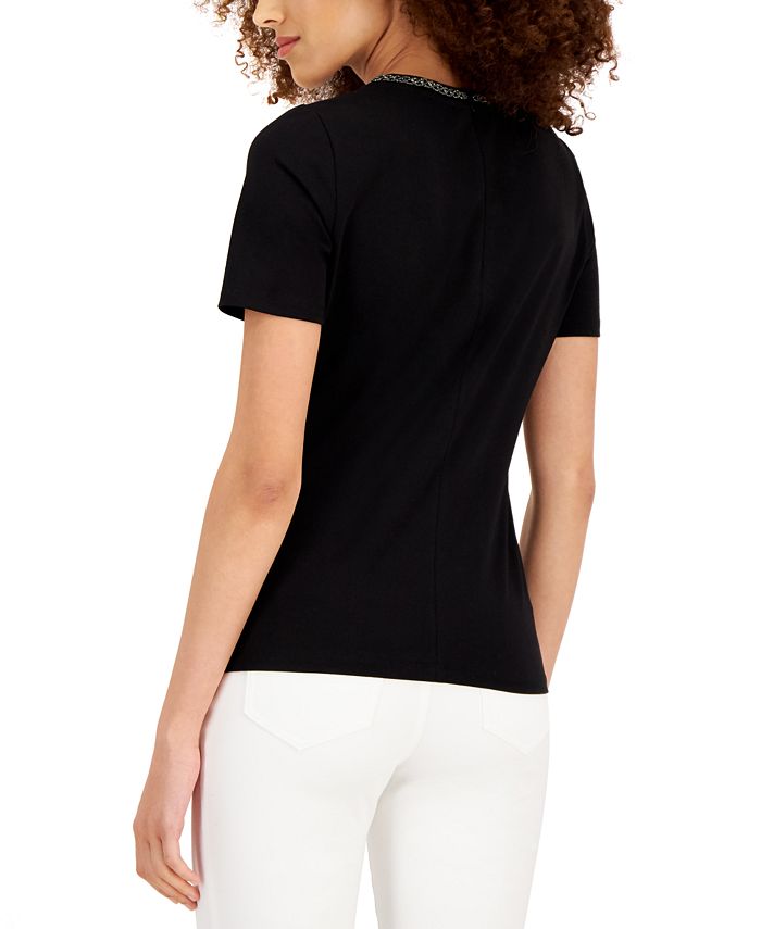 Donna Karan Embellished-Neck Top - Macy's