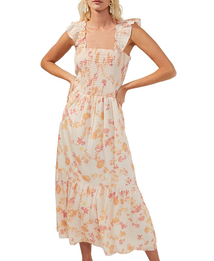French Connection Smocked Printed Midi Dress - Macy's