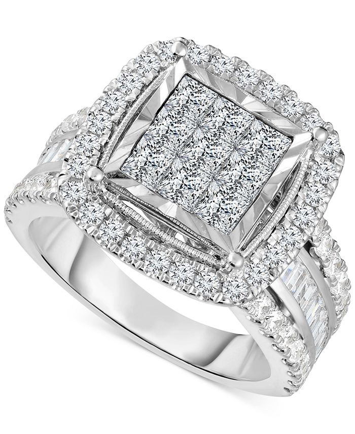 TruMiracle Diamond Princess Cluster Engagement Ring (2 ct. t.w.) in 10k ...