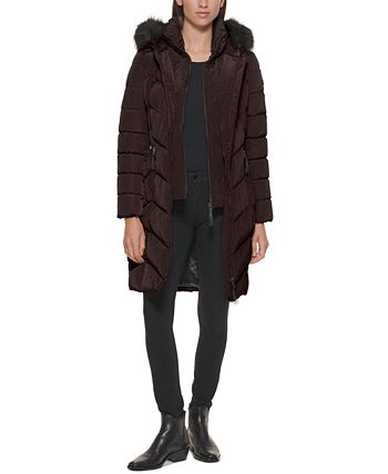 Calvin Klein Women's Faux-Fur-Trim-Hooded Puffer Coat, Created for Macy's & Reviews - Coats ...