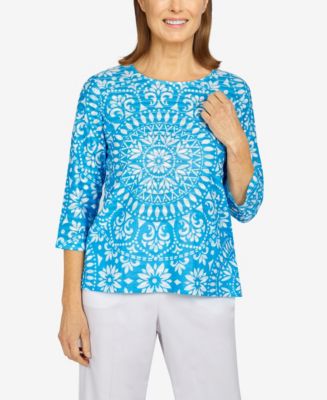 Missy Siesta Key Women's Monotone Medallion Ruffle Print Top - Macy's