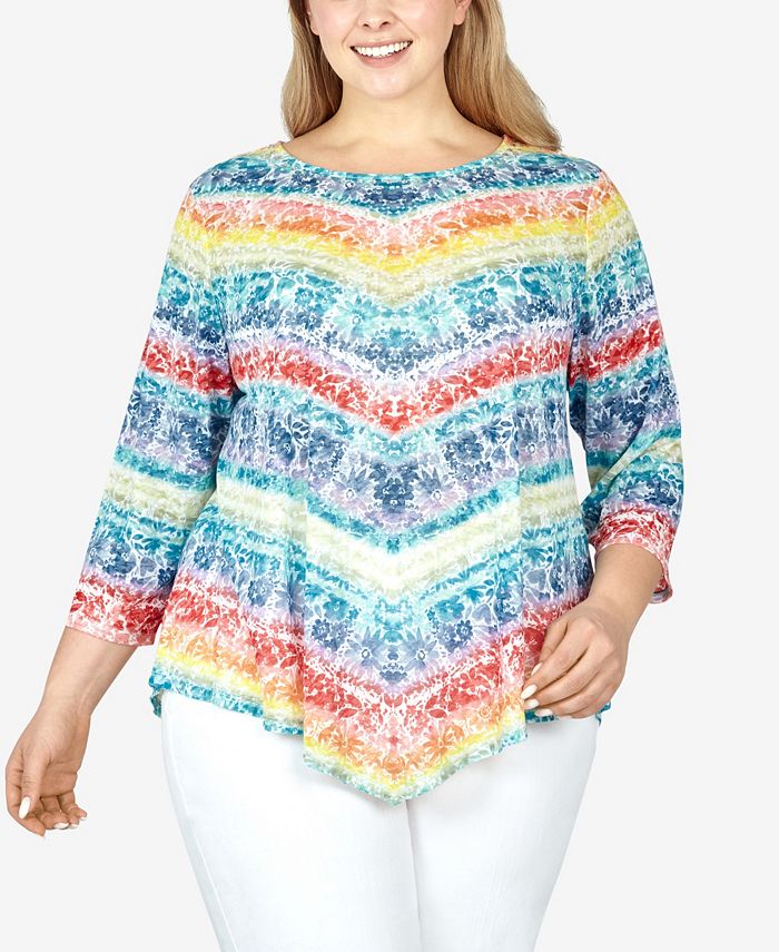 Ruby Rd. Plus Size Embellished Floral Striped Burnout Top - Macy's