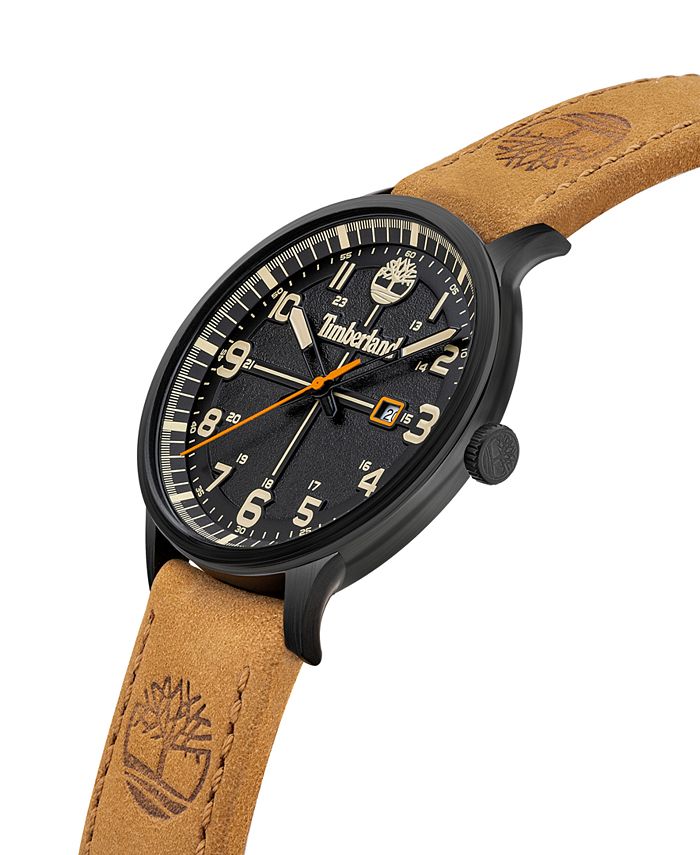 Timberland Men's Crestridge 3 Hands Date Wheat Leather Strap Watch 43mm ...