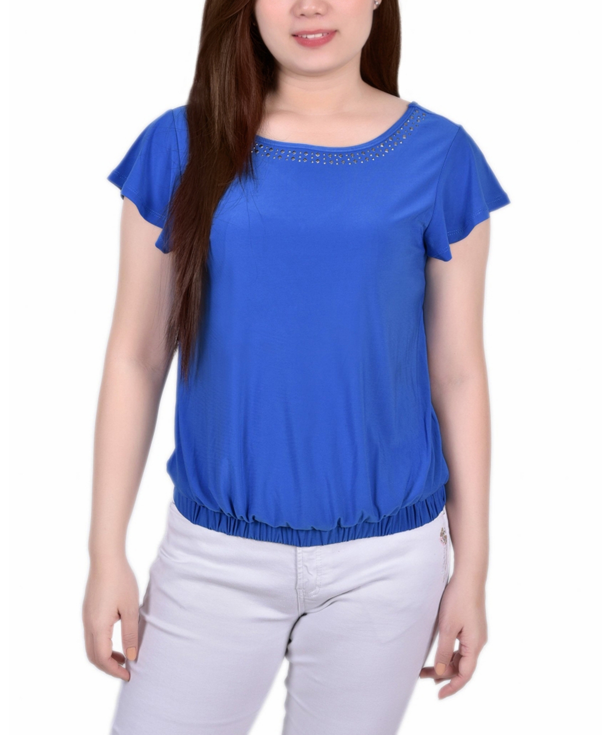 Click here for Petite Size Short Flutter Sleeve Top with Studded... prices