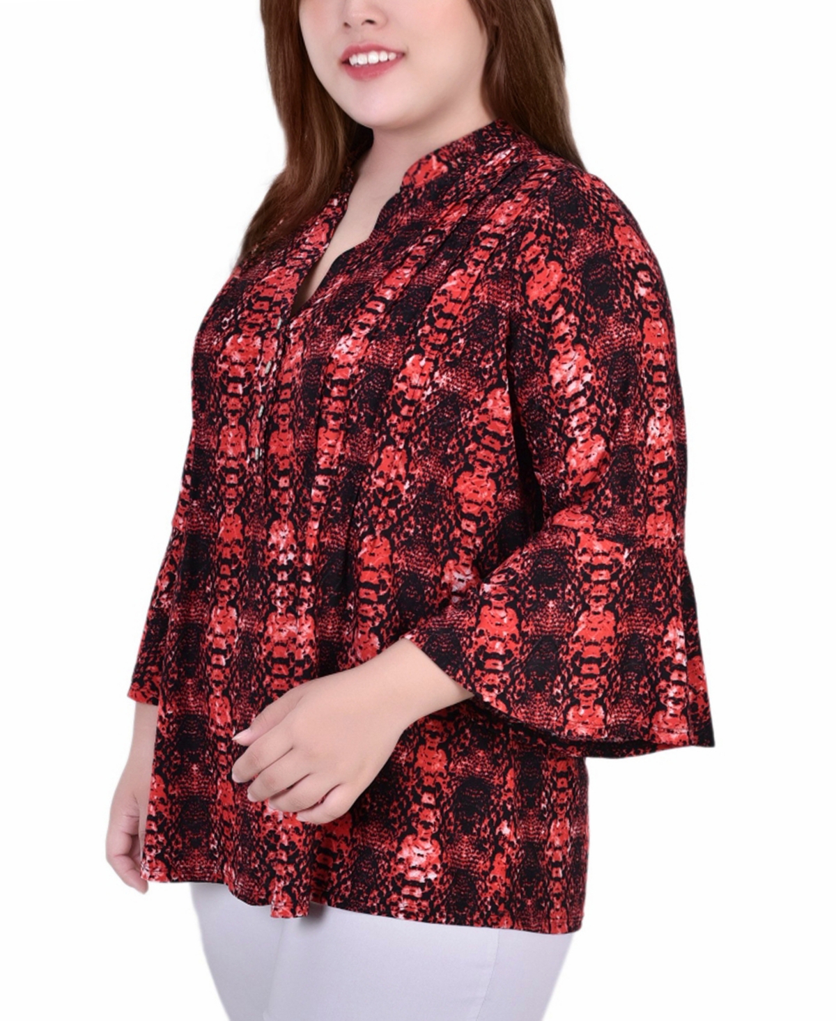 Click here for Ny Collection Plus Size Pleat Front Y-Neck Top - B... prices
