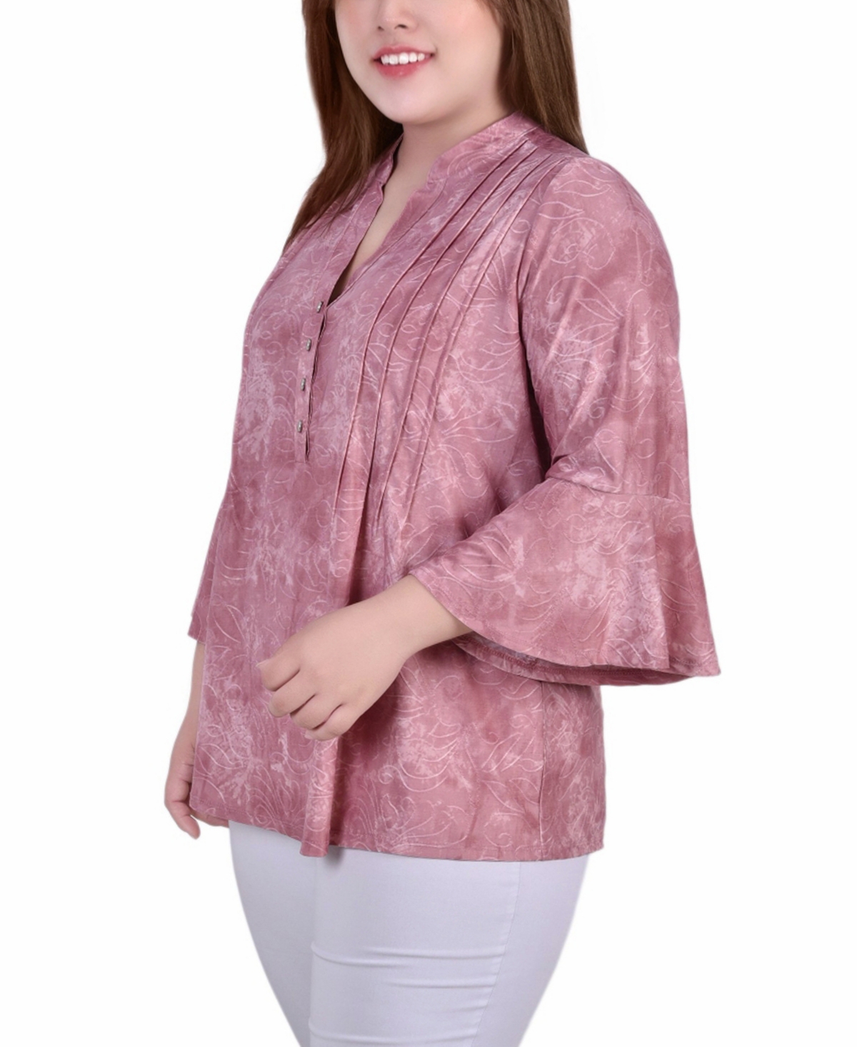 Click here for Ny Collection Plus Size Pleat Front Y-Neck Top - M... prices