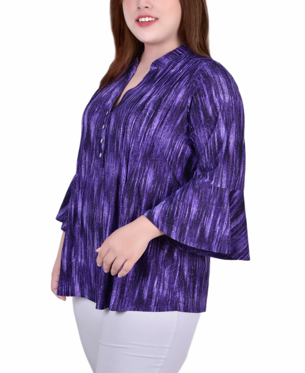Click here for Ny Collection Plus Size Pleat Front Y-Neck Top - P... prices