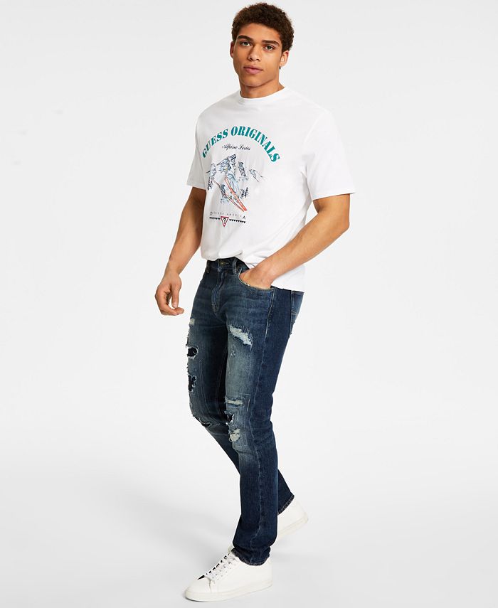 GUESS Men's Slim Tapered Ripped Jeans - Macy's