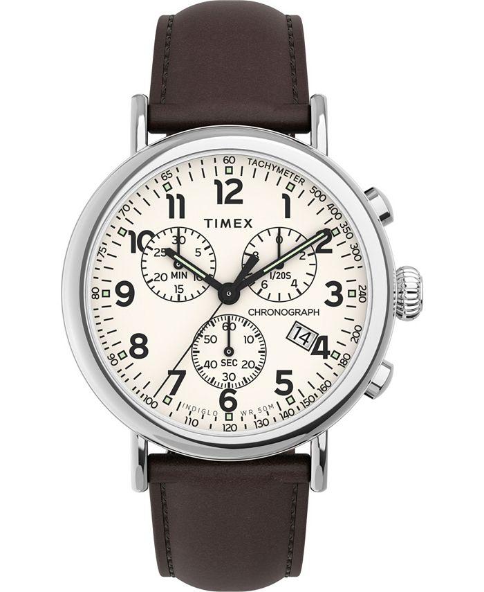Timex Men's Standard Brown Leather Watch 41mm - Macy's